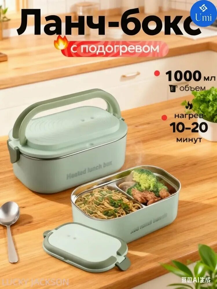 GEALFIS электрический ланч-бокс с подогревом 1200 мл, герметичный термос-контейнер для офиса, 2 отделения, поддержание температуры пищи