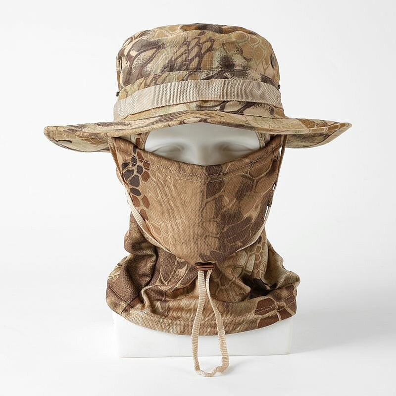 Камуфляжная круглая шляпа с полями, тактическая маскировка для активного отдыха, маска для лица для походов и велоспорта, шляпа для кемпинга и рыбалки, защита от солнца