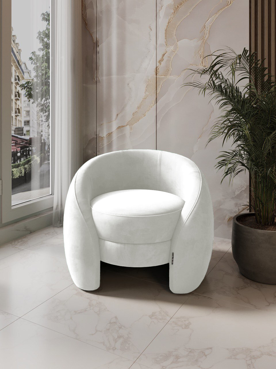 Кресло дизайнерское Galassia, велюр белый mist 090 72х76х76 см