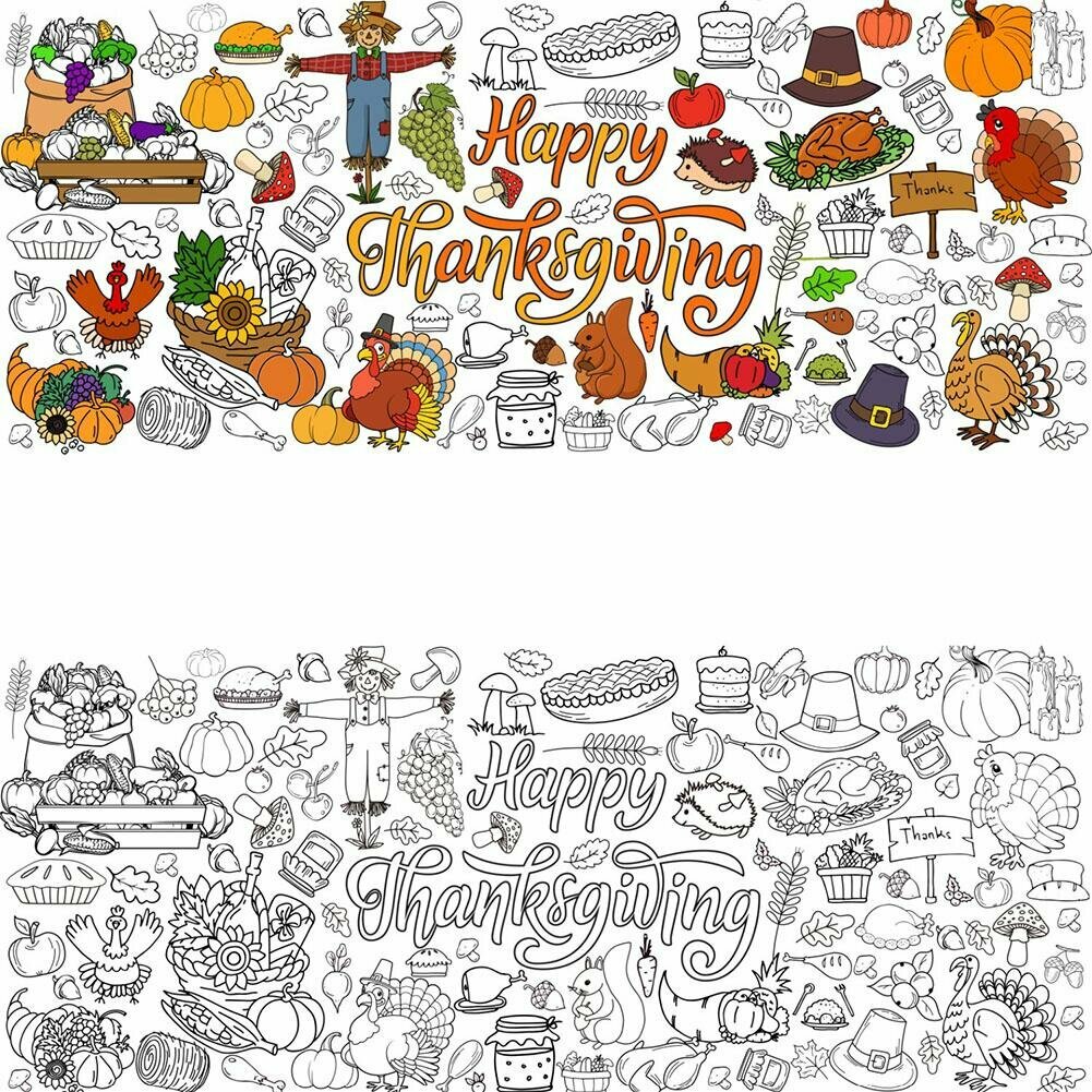 Большой плакат-раскраска Ainiupi ко Дню благодарения, 30 x 72 дюйма, раскраска на Рождество и Новый год, украшение стола, большой плакат-раскраска для детского творчества, дома, класса, праздничных вечеринок.