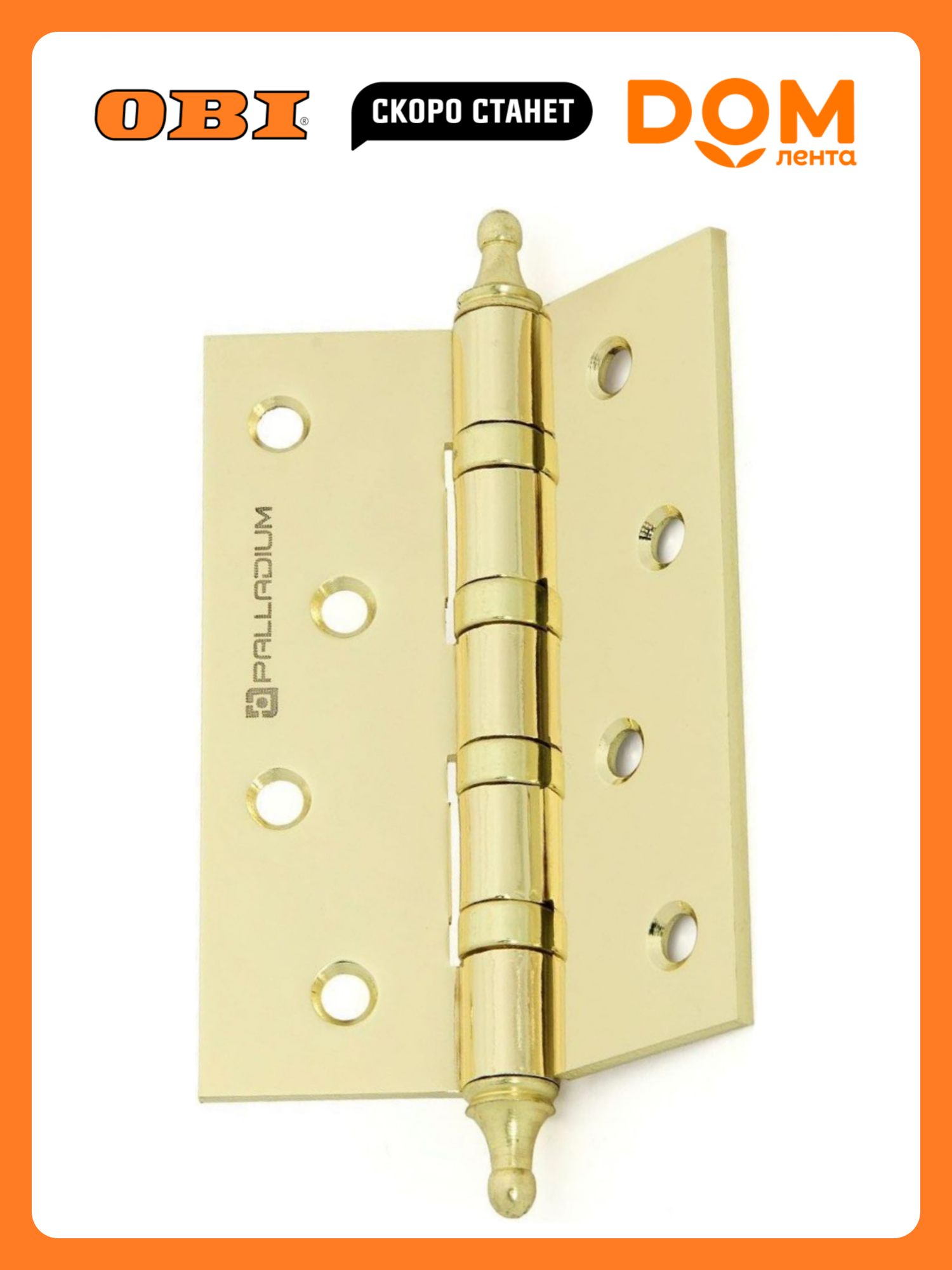 Дверная петля универсальная врезная Palladium 100х75х2,5 мм золото