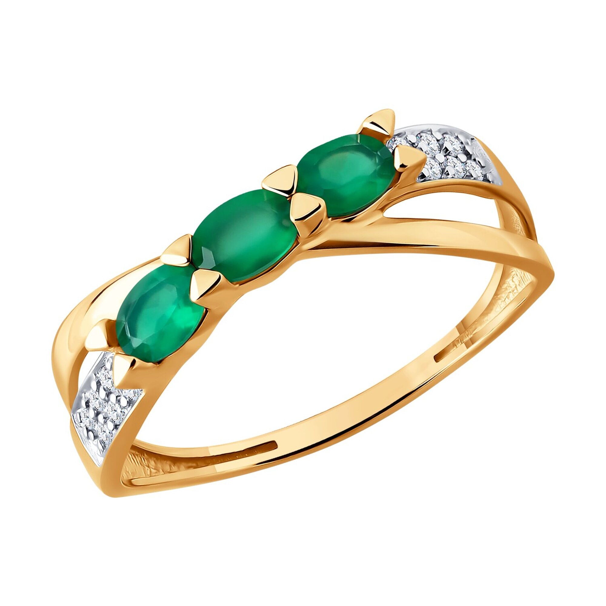 Кольцо, красное золото, 585 проба, фианит, агат