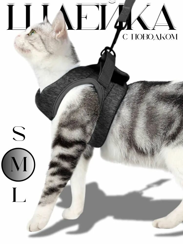 Регулируемая шлейка-жилетка для кошек с поводком / Кошачья