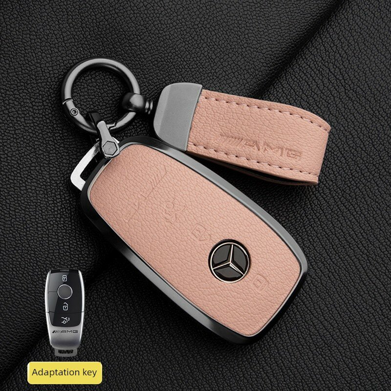 Чехол для ключа Mercedes AMG 3-клавишный из французской козьей кожи с AMG-подвеской в цвете Цветы вишни