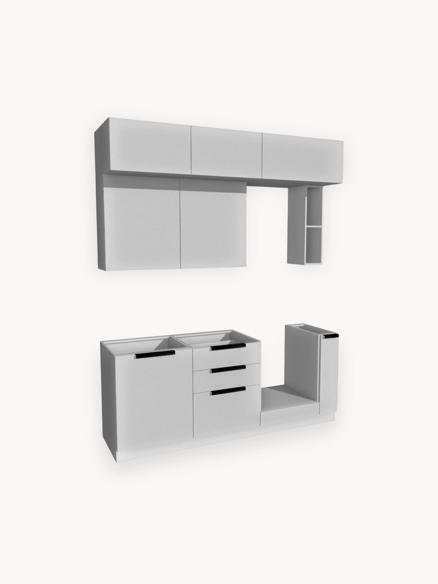 Кухонный гарнитур "ТОР" под потолок, трехуровневый, 200см длинной, цвет белый, модули с доводчиками