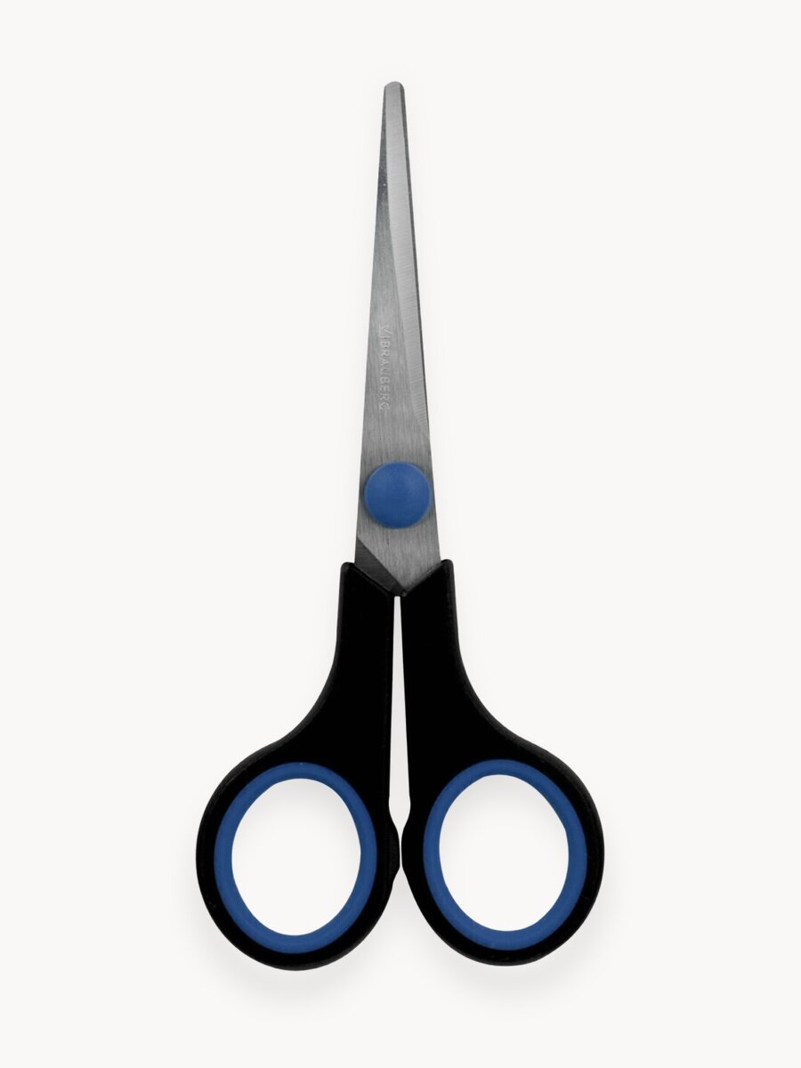 Ножницы канцелярские универсальные для бумаги и картона Brauberg "Soft Grip", 3-х сторонняя заточка, резиновые вставки, черно-синие, 140 мм, 230760