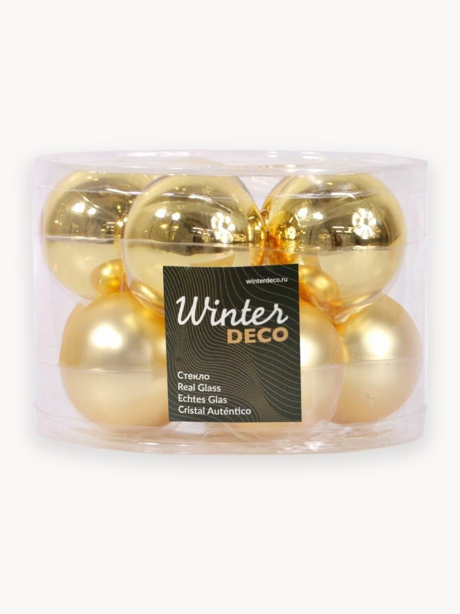 Набор стеклянных шаров матовых и глянцевых, цвет: золотой, 60 мм, 10 шт, Winter Deco 140126/2000237