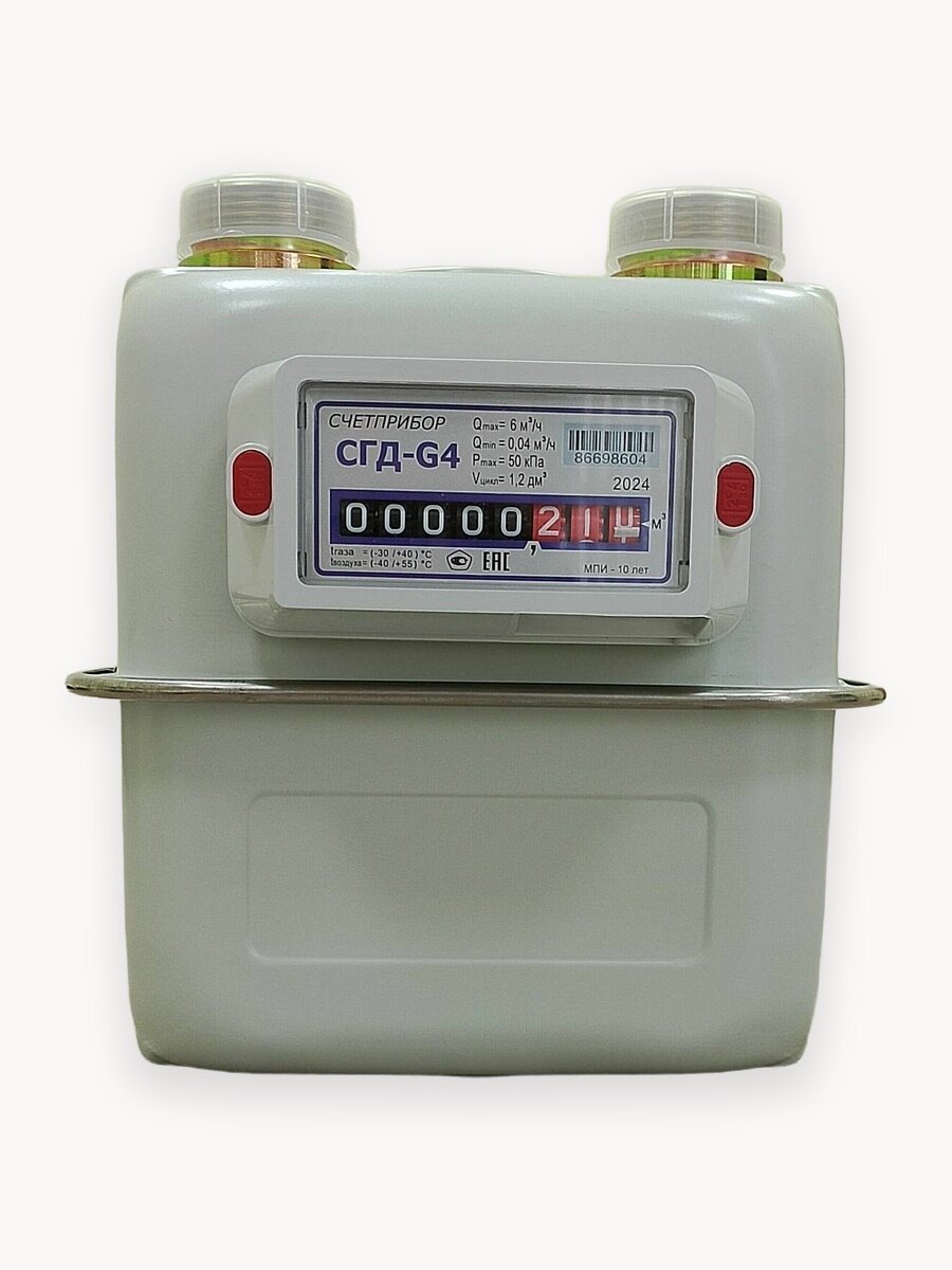 Счетчик газа мембранный Счетприбор СГД G4, вход слева, Ду 1_1/4", межосевое расстояние 110 мм, 2026 год выпуска