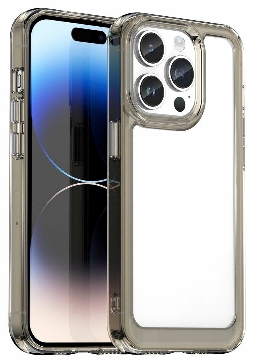 Чехол на iPhone 15 Pro Max пластиковый с силиконовой окантовкой серый