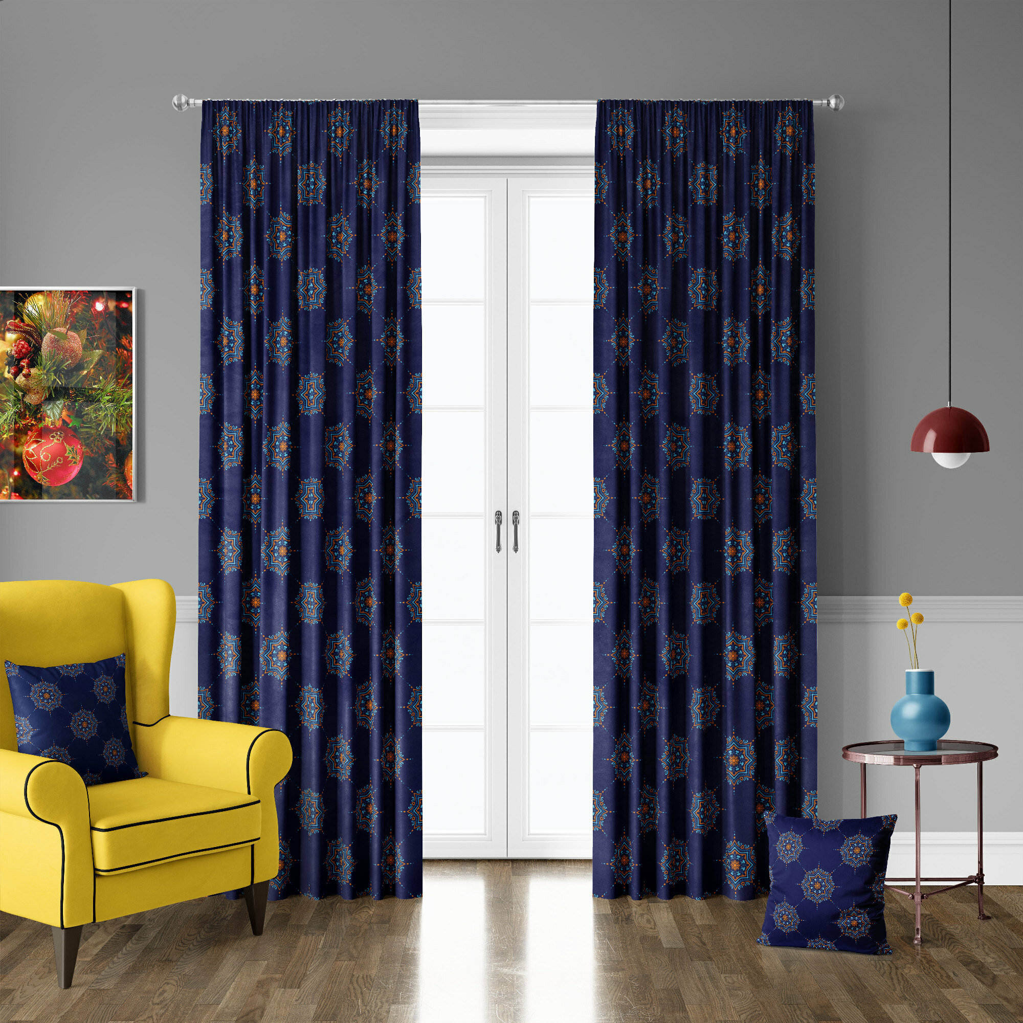 Шторы для комнаты / Новогодние шторы / Фотошторы из ткани габардин 145-260 см 2 шт. /3D шторы / Для гостиной, спальни и кухни