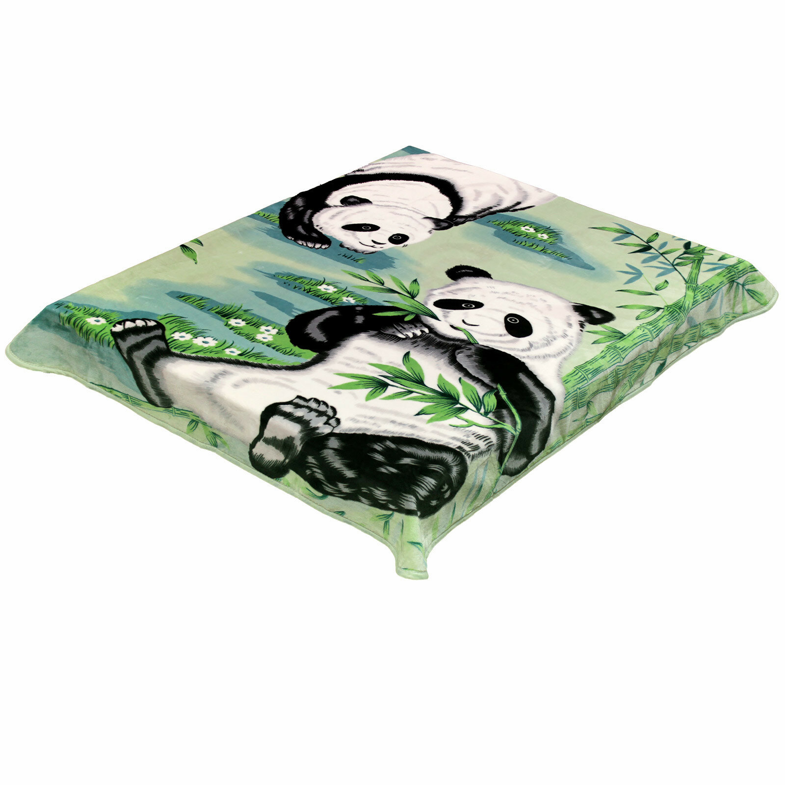 Пледы и покрывала Smoon Плед "Две панды" зеленый 150x200 полуторный облегченный Смун