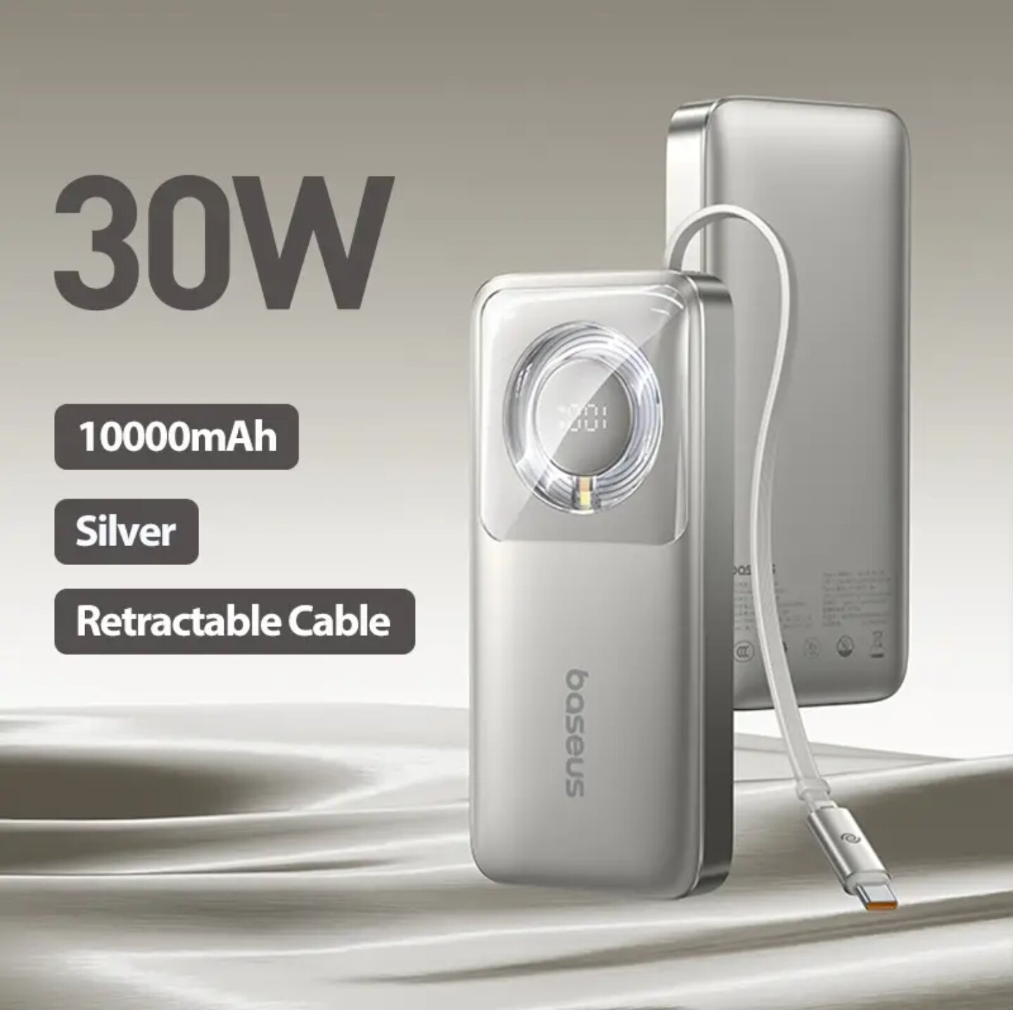 Baseus 30W 10000mAh с выдвижным проводом Type-C