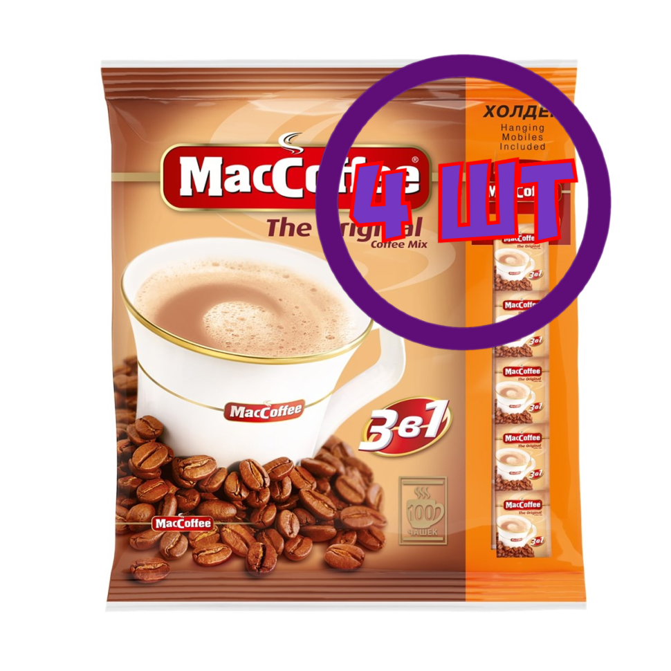 Кофейный напиток растворимый MacCoffee Original 3 в 1, 100*20 г (комплект 4 шт.) 0101028