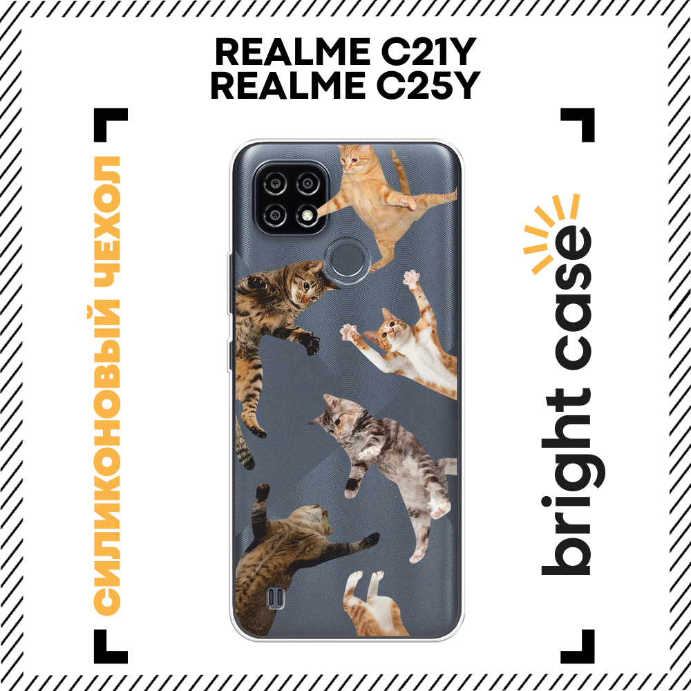 Чехол на Realme C21Y/C25Y / Реалми C21Y/C25Y с принтом Смешные коты, прозрачный