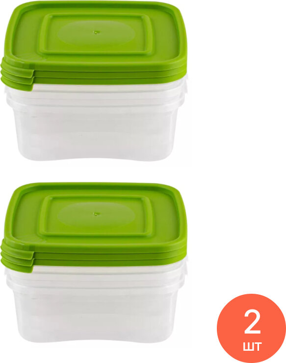 Контейнеры для хранения продуктов Полимербыт Каскад Квадро для СВЧ пластик 3шт. по 0.7л / аксессуары для кухни (комплект из 2 шт)