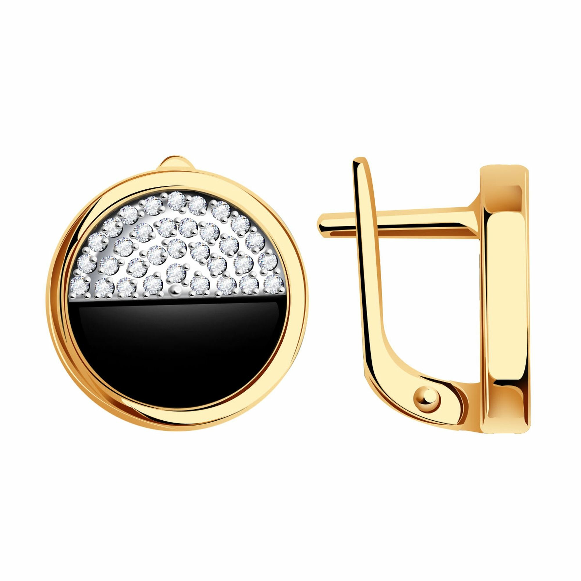 Серьги, красное золото, 585 проба, фианит, оникс