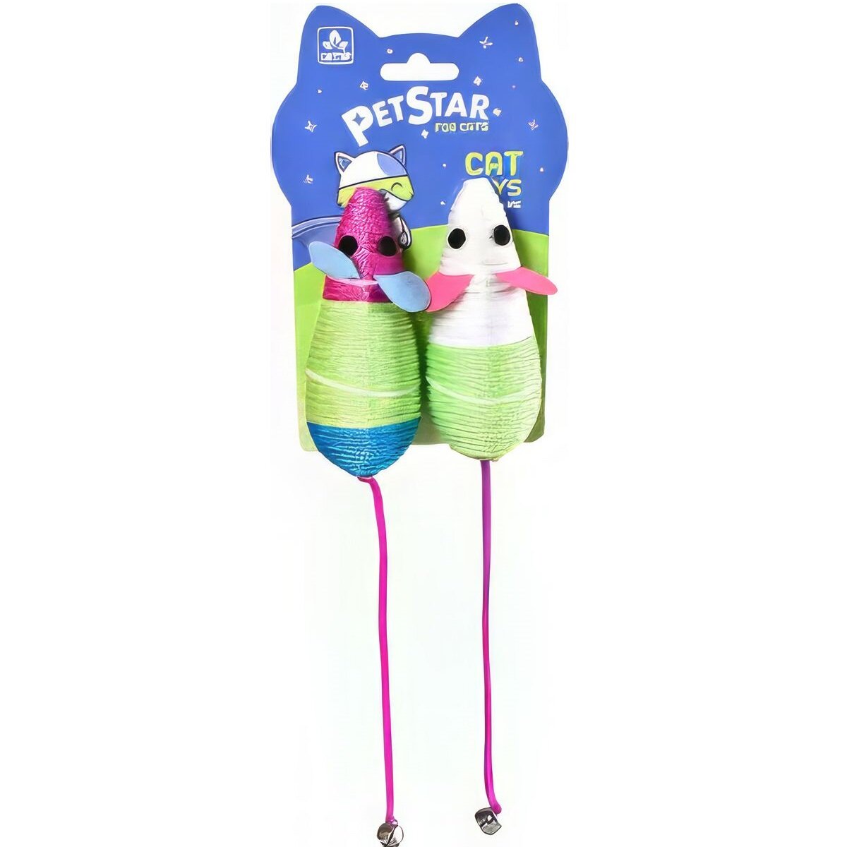 PET STAR игрушка для кошек 4.8*22.5см мышки набор 2шт, капроновая нить