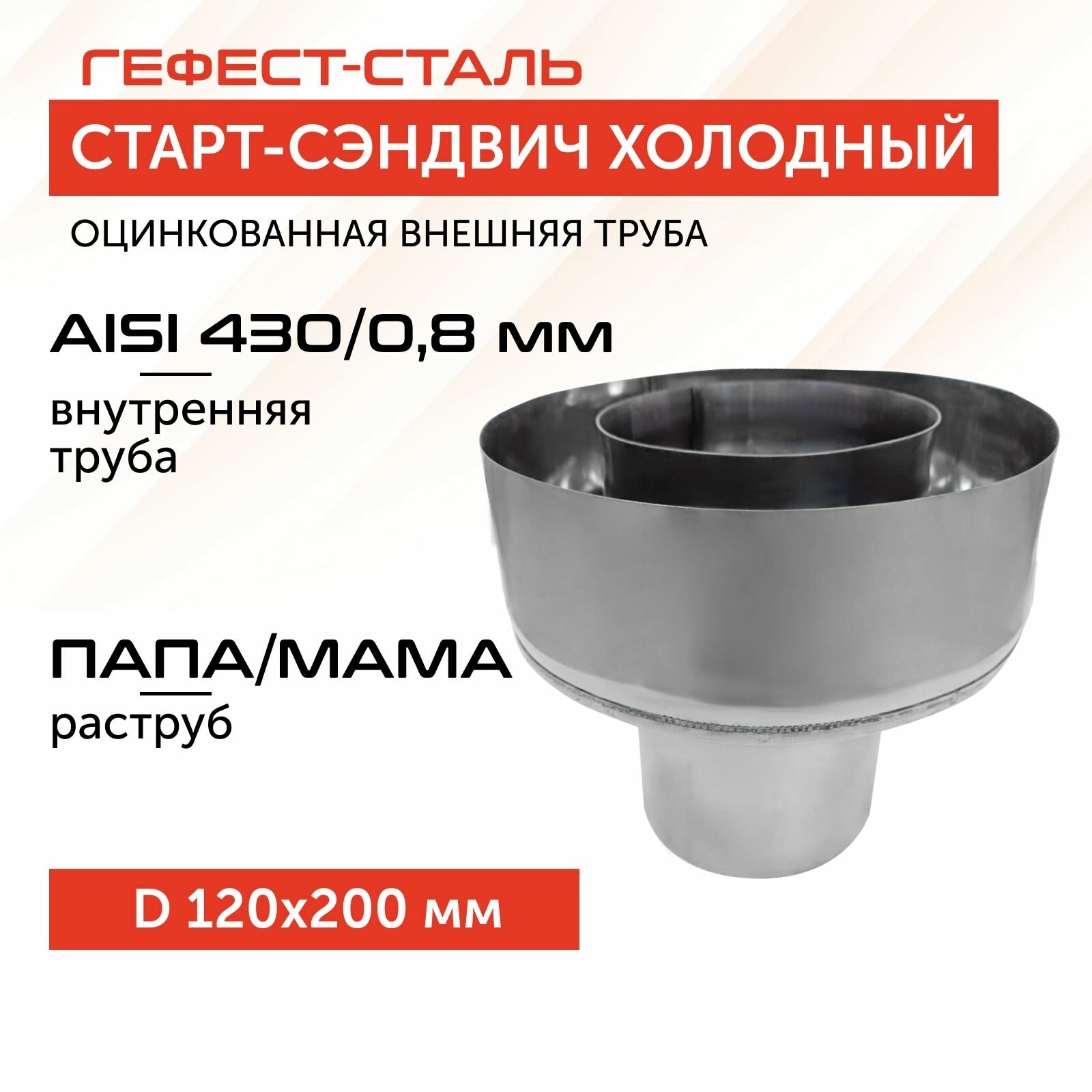 Старт-сэндвич 120х200, AISI 430/Оц, 0,8мм/0,5мм, (П-М), (К), тип-2