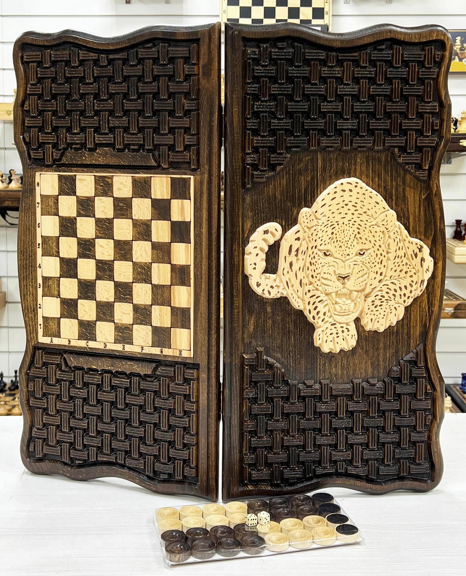 Нарды деревянные ручной работы резные Гепард 60 см, Artash