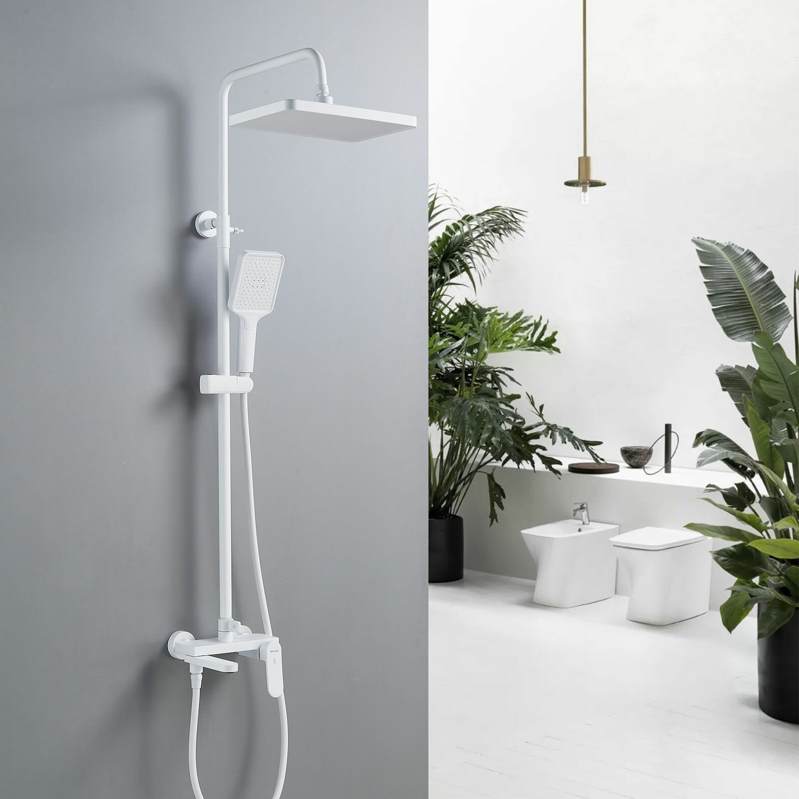 Душевая стойка со смесителем, тропическим душем и изливом Shevanik S4536