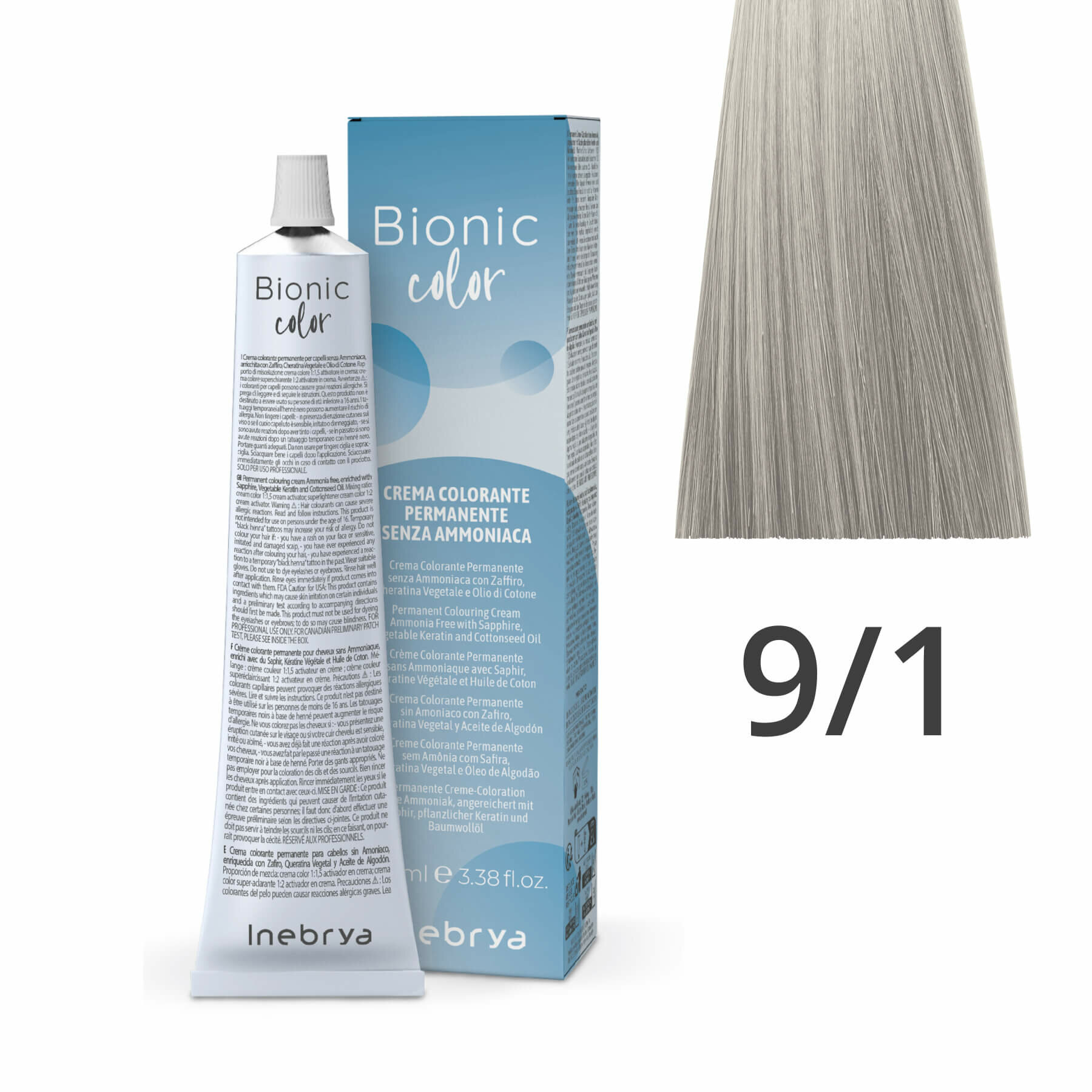 Краска для волос профессиональная без аммиака Inebrya Bionic Color 9/1 Блонд Пепельный 100 мл