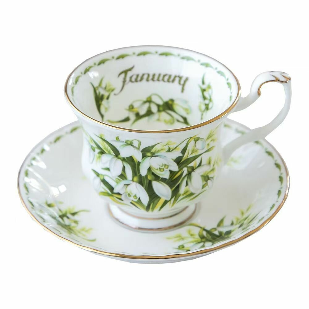 Чайная пара Royal Albert. Серия "Цветок месяца". Англия. Костяной фарфор. Клеймо 70-е гг. Сузуран в мае