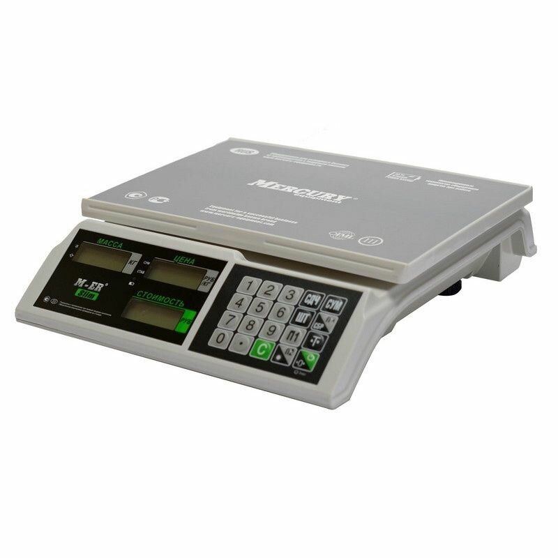 Весы торговые Mertech M-ER 326AC-15,2 Slim, настольные, LCD дисплей, белые