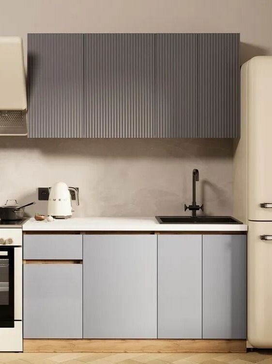 Кухонный гарнитур 1,5м МДФ графит софт/серый софт без столешницы для дома и дачи мебельный РАЙ