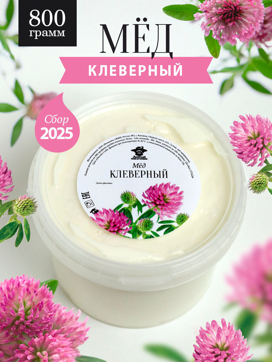 Клеверный мед 800 г, для иммунитета, полезный подарок