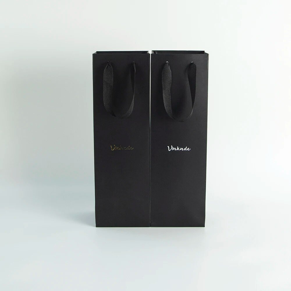 Подарочные пакеты для вина, рождественские бумажные пакеты для бутылок вина, сумки для переноски одной бутылки с логотипом и ручками для свадьбы, дня рождения, вечеринки, black with logo, 11x9x35cm, Черный