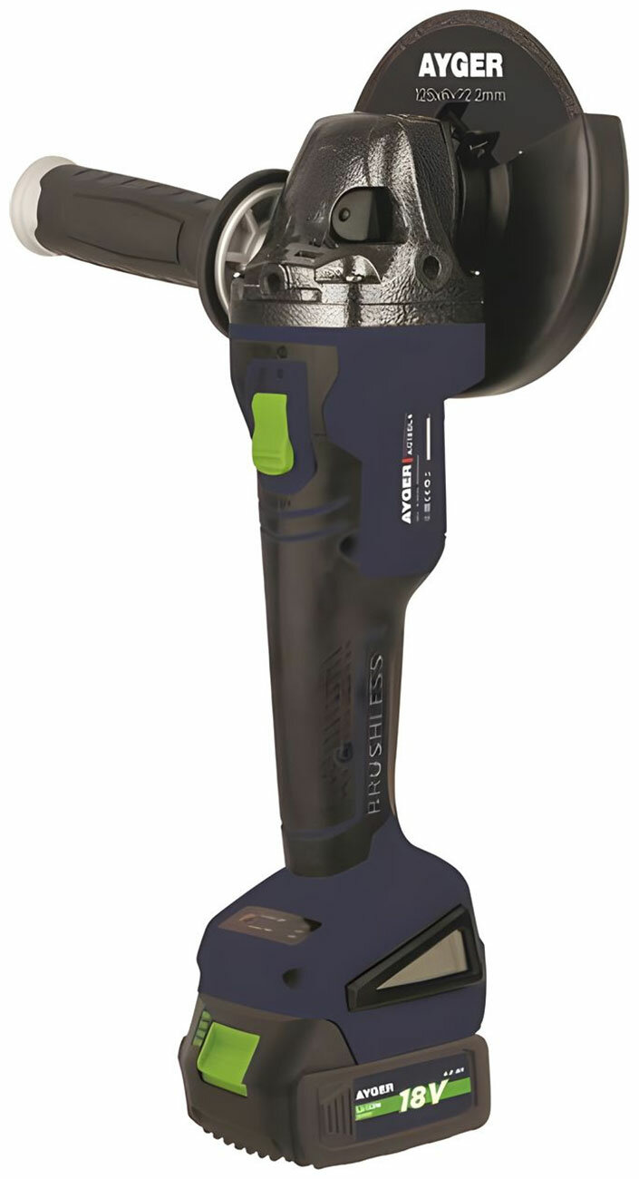 Машина углошлифовальная аккумуляторная Ayger AG18BL4, бесщеточная, с двумя аккумуляторами (4Ah)