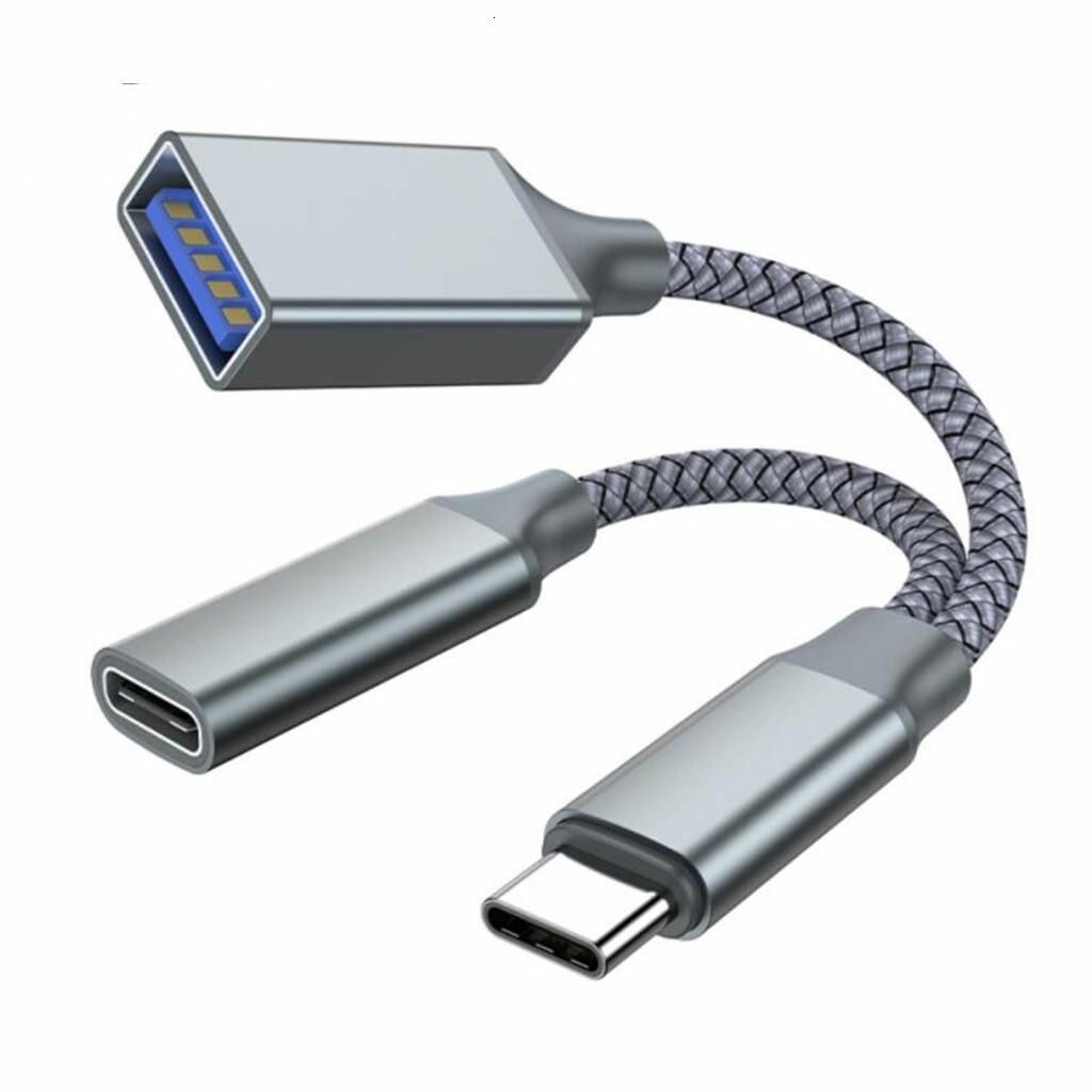 OTG-адаптер "Два в одном" типа C с блоком питания-серый