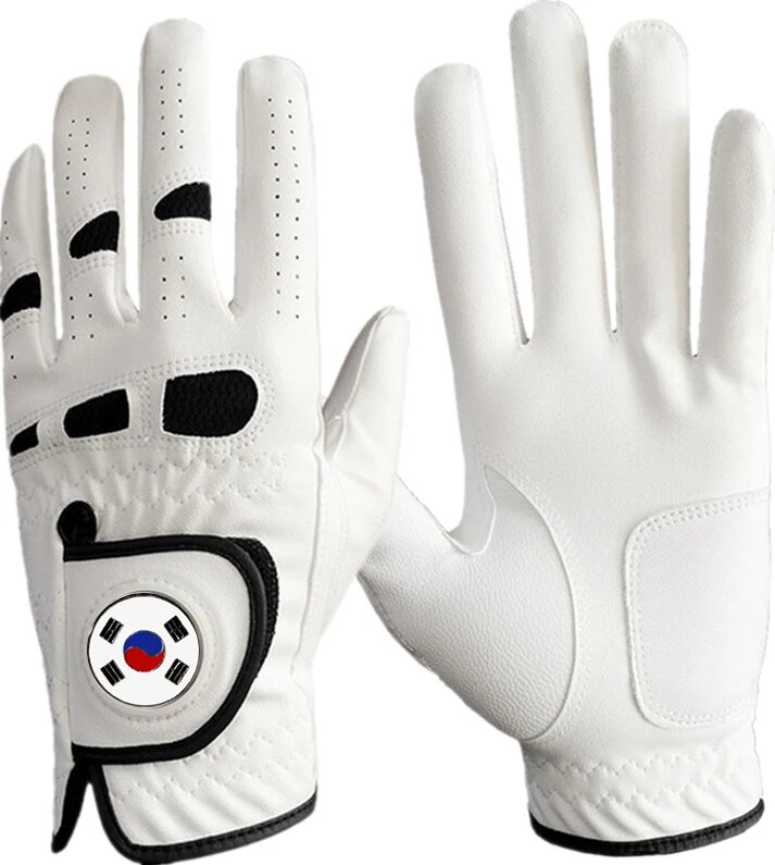 Перчатки для гольфа мужские кожаные мягкие с шариковым маркером, 2 шт, M, Белый
