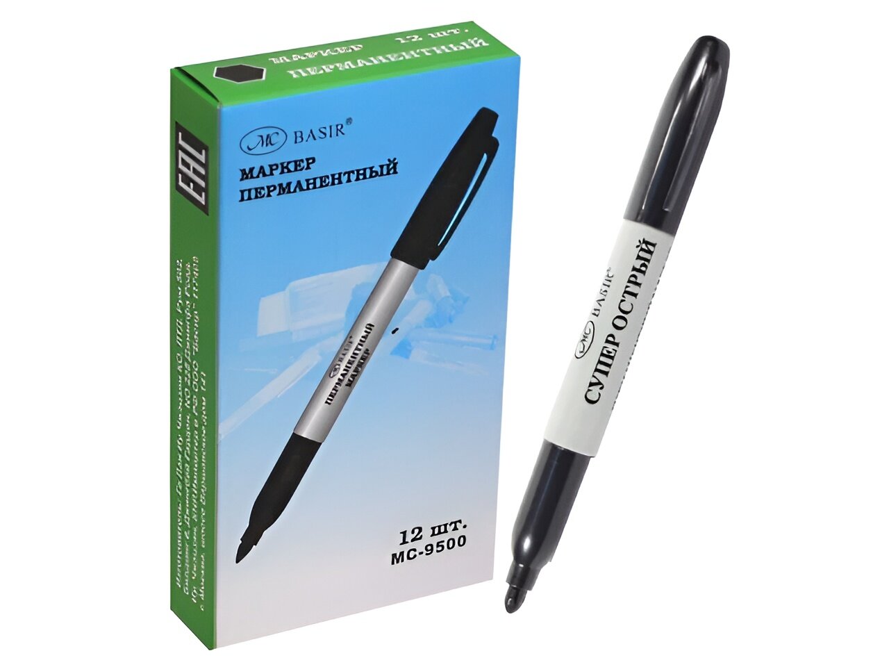 Маркер черный перманентный / Маркер перманентный черного цвета, 12 шт.