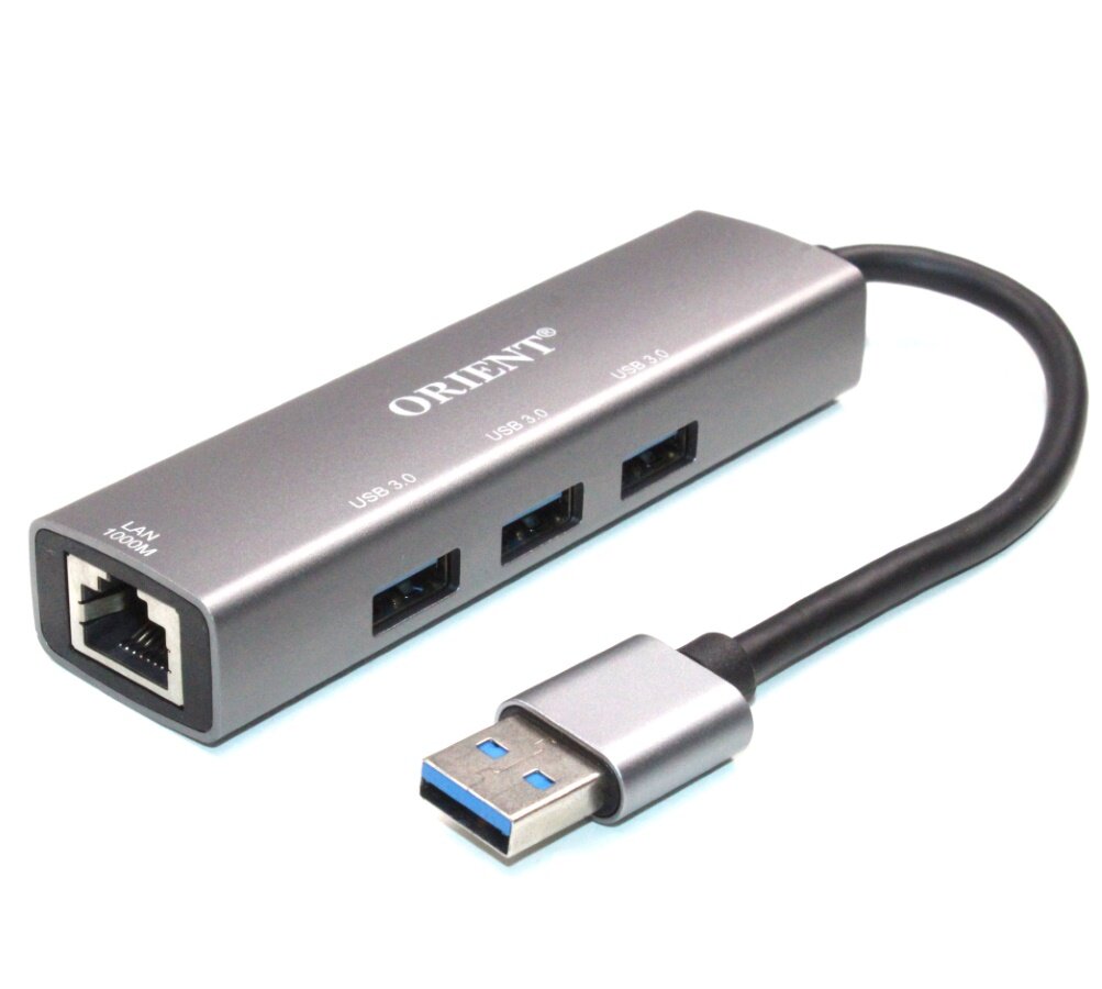 Концентратор 3 порта, USB 3.2 - 3*USB А 3.2 до 5Гбит/RJ45 100/1000 Мбит/с, 0,15 м, ORIENT JK-340N