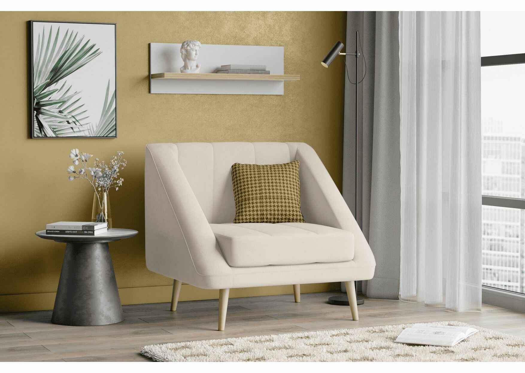 Кресло мягкое Астрид в цвете кремовый (velutto 01), блок независимых пружин