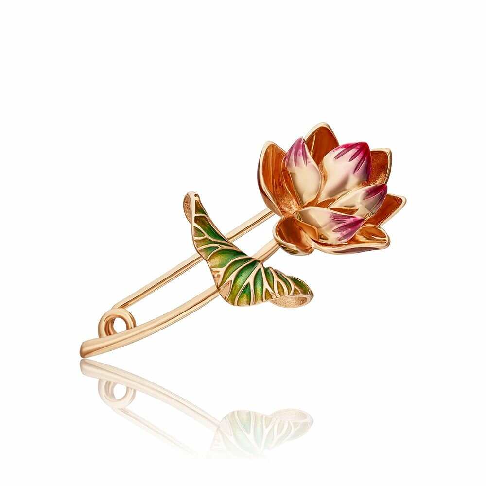 Брошь, красное золото, 585 проба, эмаль