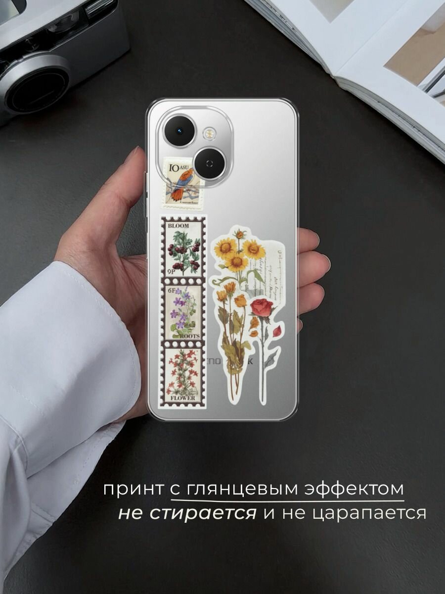 Чехол на Tecno Spark 40C / Текно Спарк 40C с принтом Марки с цветами — фото 1