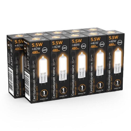 Светодиодная лампа Gauss Лампа G4 AC220-240V 5.5W 480lm 3000K стекло LED 1/10/200