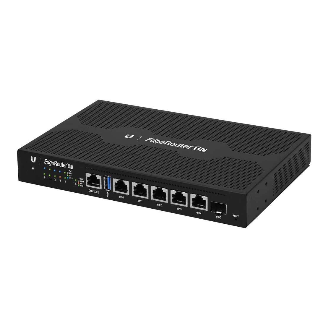 Маршрутизатор Ubiquiti EdgeRouter 6P, 4 ядра (1 ГГц), 5х 1G RJ45, 1х SFP, поддержка PoE, черный
