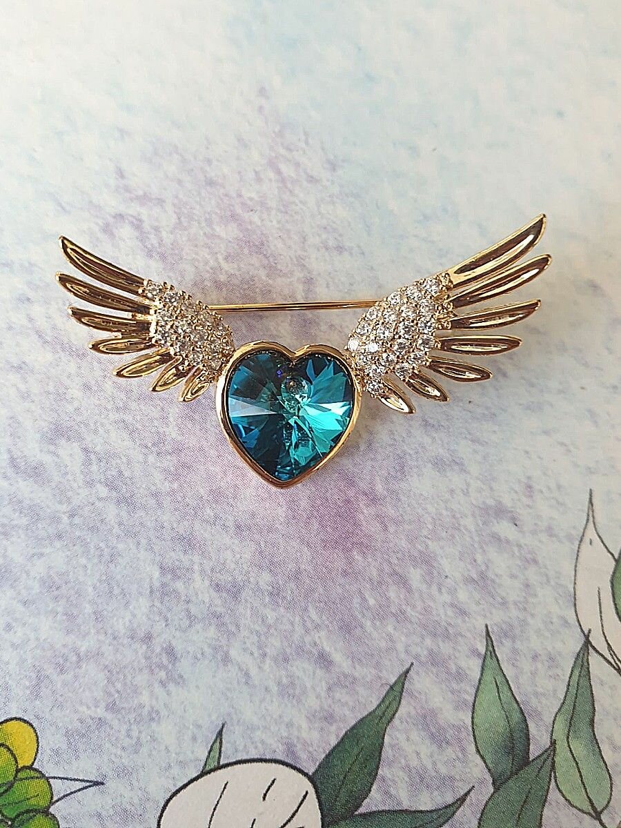 Брошь, кристалл, хрусталь, фианит
