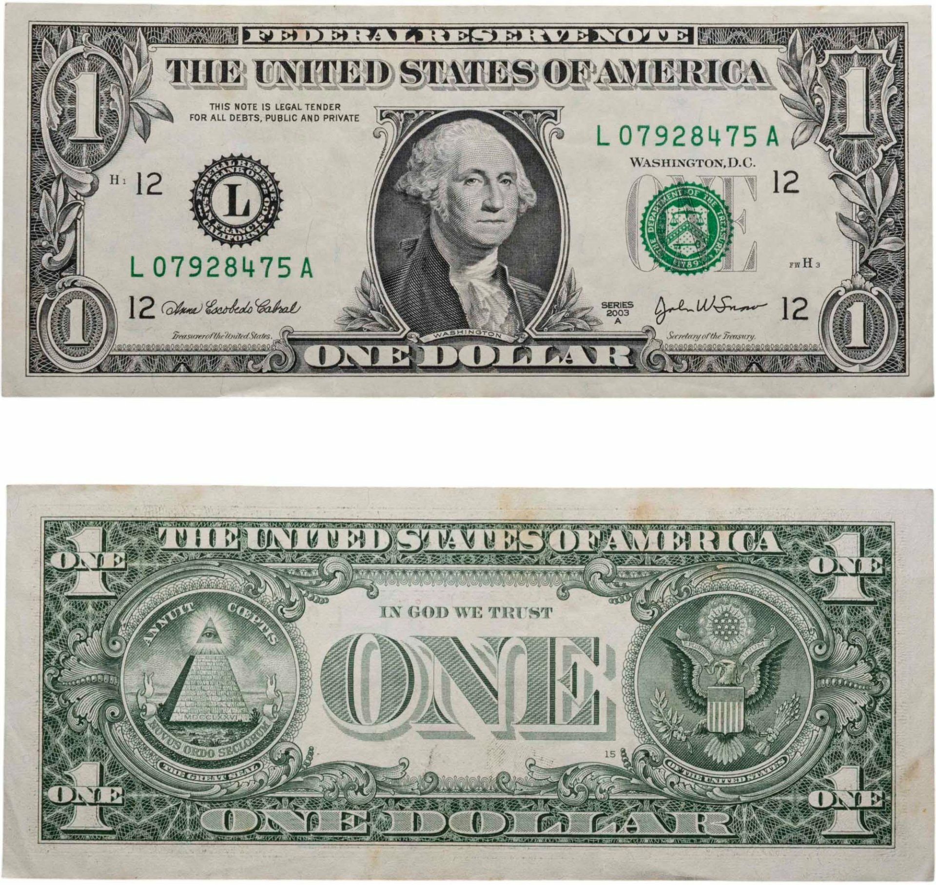 США 1 доллар 2003А Pick 515b L - Сан Франциско
