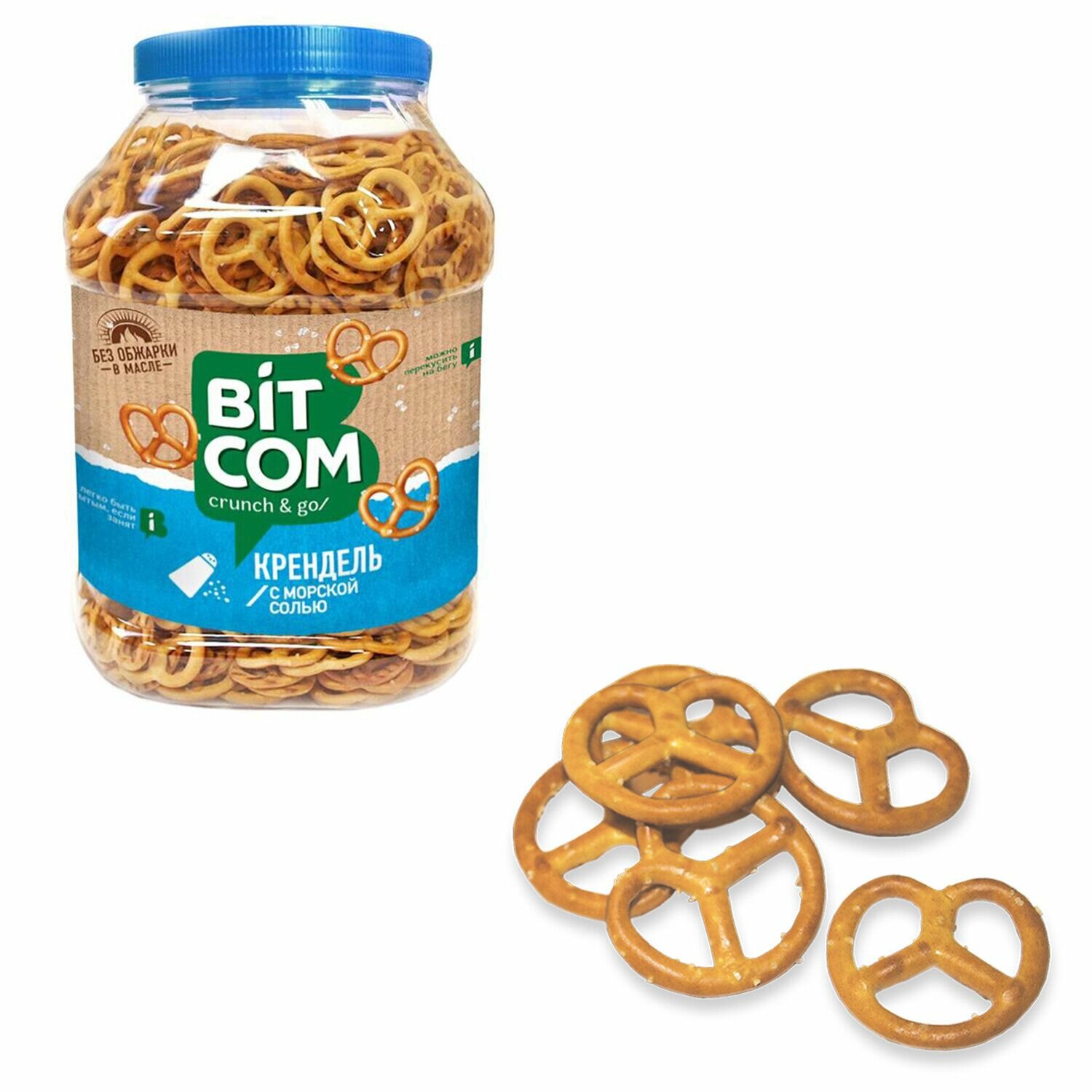 Крендель семейка озби "Bitcom" с морской солью, 450 г, пластиковая банка, 1126