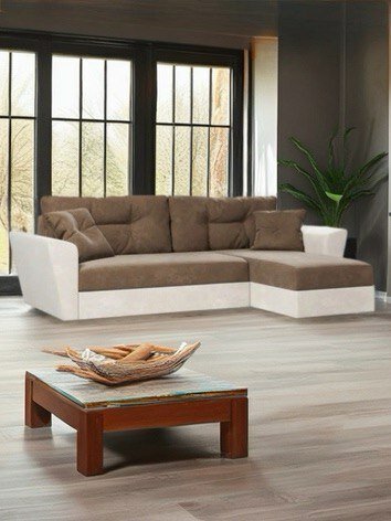 Угловой диван-кровать "амстердам", Еврокнижка, коричнево-бежевый велюр Кабрио , 235 х 82 х 140 см, правый угол