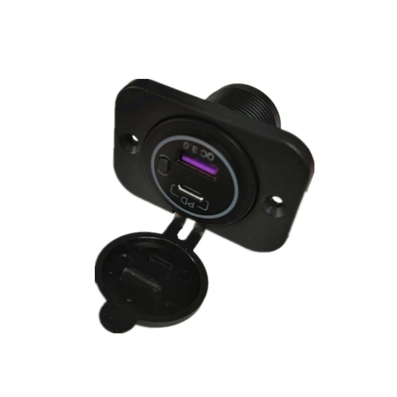 Автомобильный USB-зарядный блок 12В с QC3.0 и PD, сенсорным выключателем, красным светодиодом
