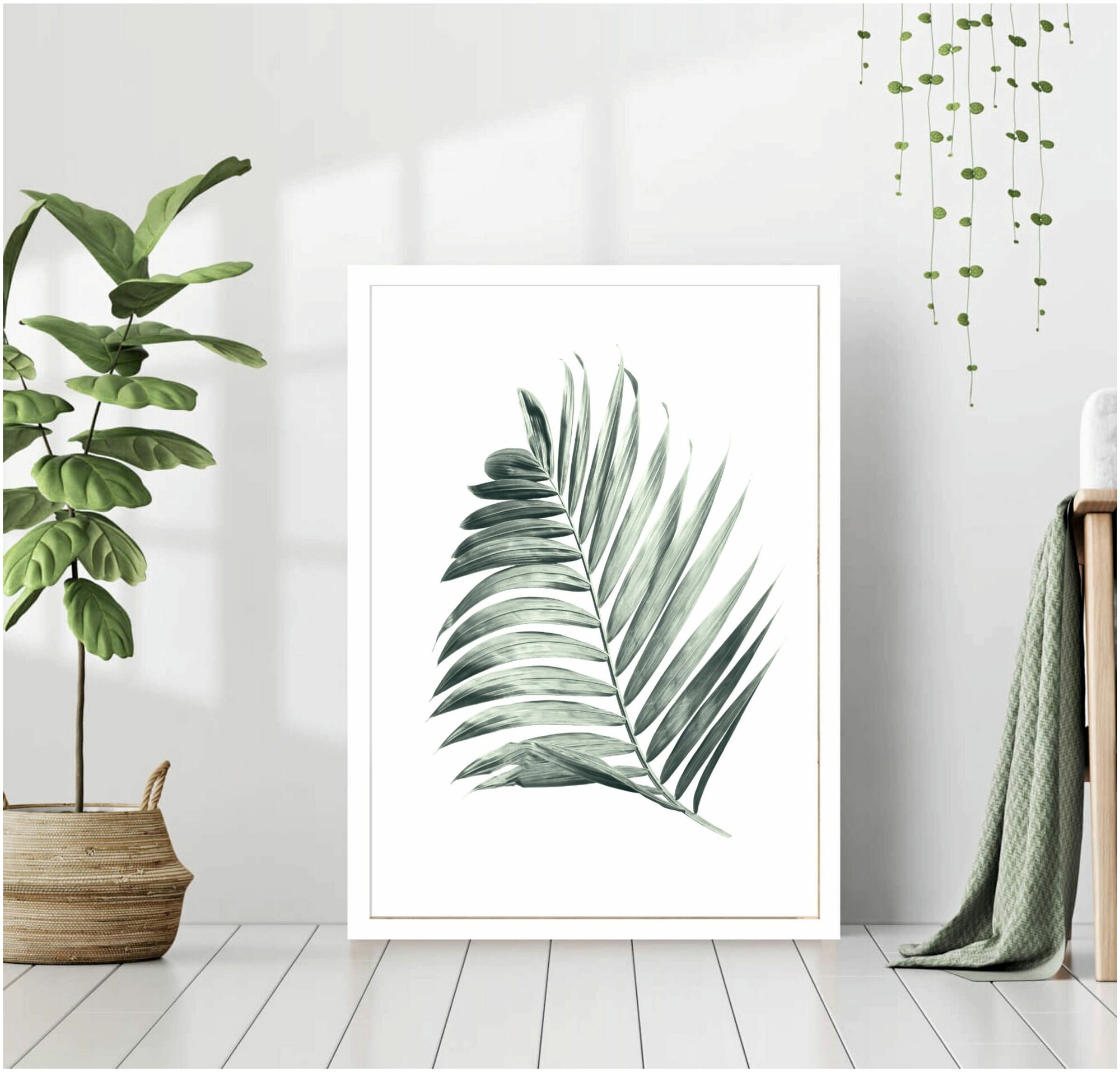 Постер "Пальмовый лист" 40x50 в белой рамке на стену для интерьера