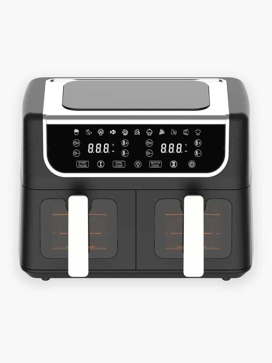 Аэрогриль электрический с двумя чашами KeepHot, 3000Вт, электронное управление, антипригарное покрытие, 11 Л, черный