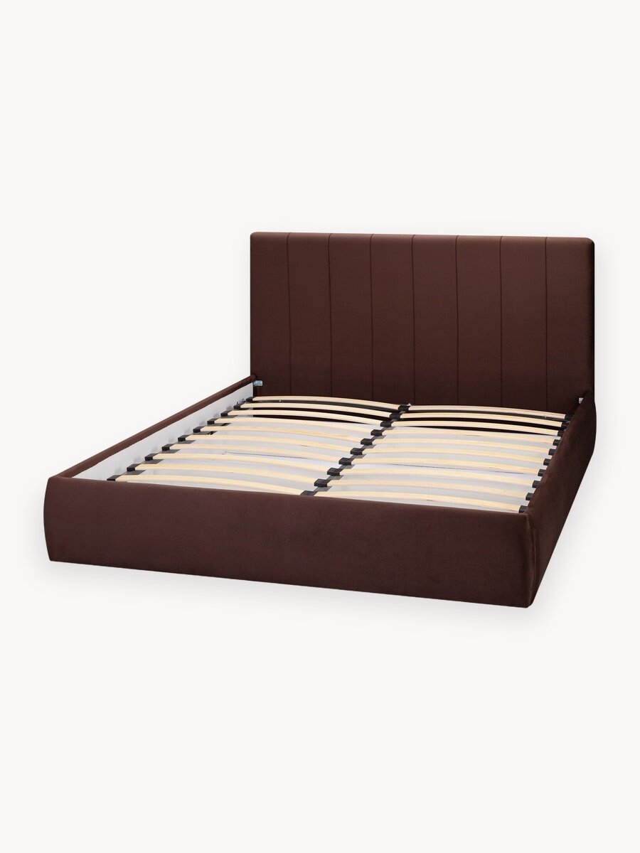 Двуспальная кровать 160х200 с подъемным механизмом Монако, с ящиками и мягким изголовьем, вельвет шоколадный, Ами Мебель
