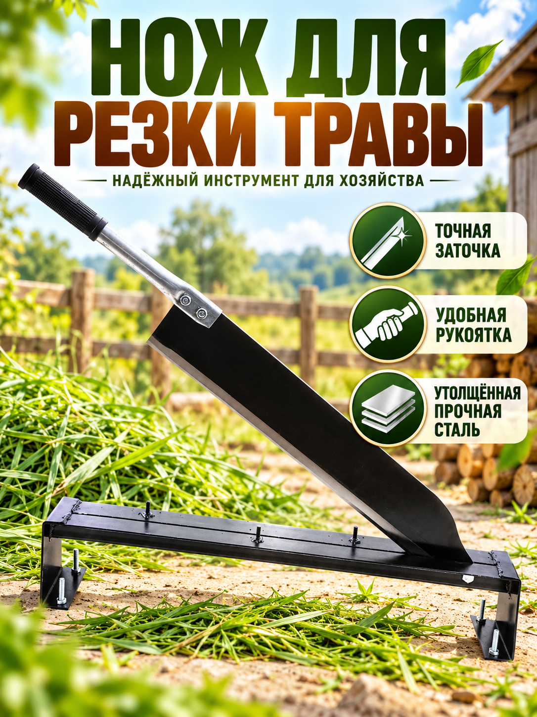 Нож для резки травы, прочный садовый нож из стали, удобная рукоятка для быстрой резки травы на приусадебном участке