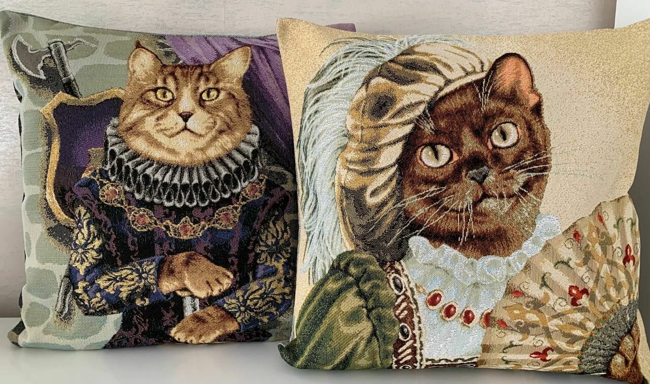Гобелен, комплект декоративных наволочек из 2-х штук 45х45 см / "Коты аристократы. Атос и Кетт"